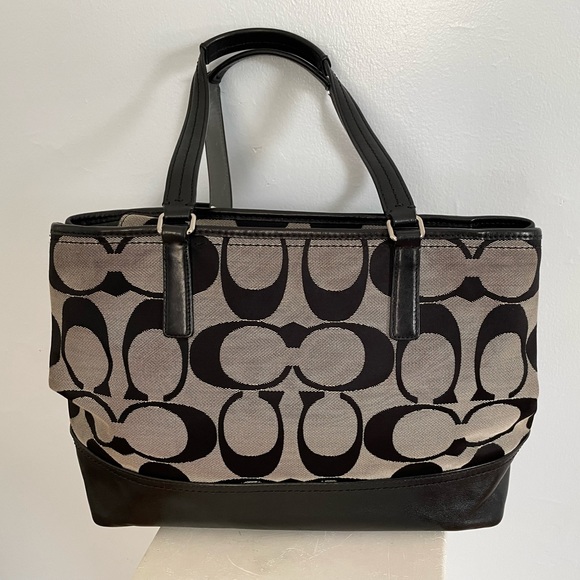 Coach | Bags | Coach Hampton Signature Logo Black Gray Shoulder Weekend ...